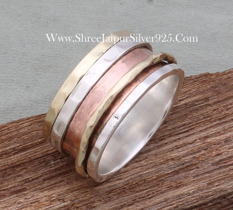 925-sterling Silver Ringspinner Ring Three Tone Ring - Etsy
