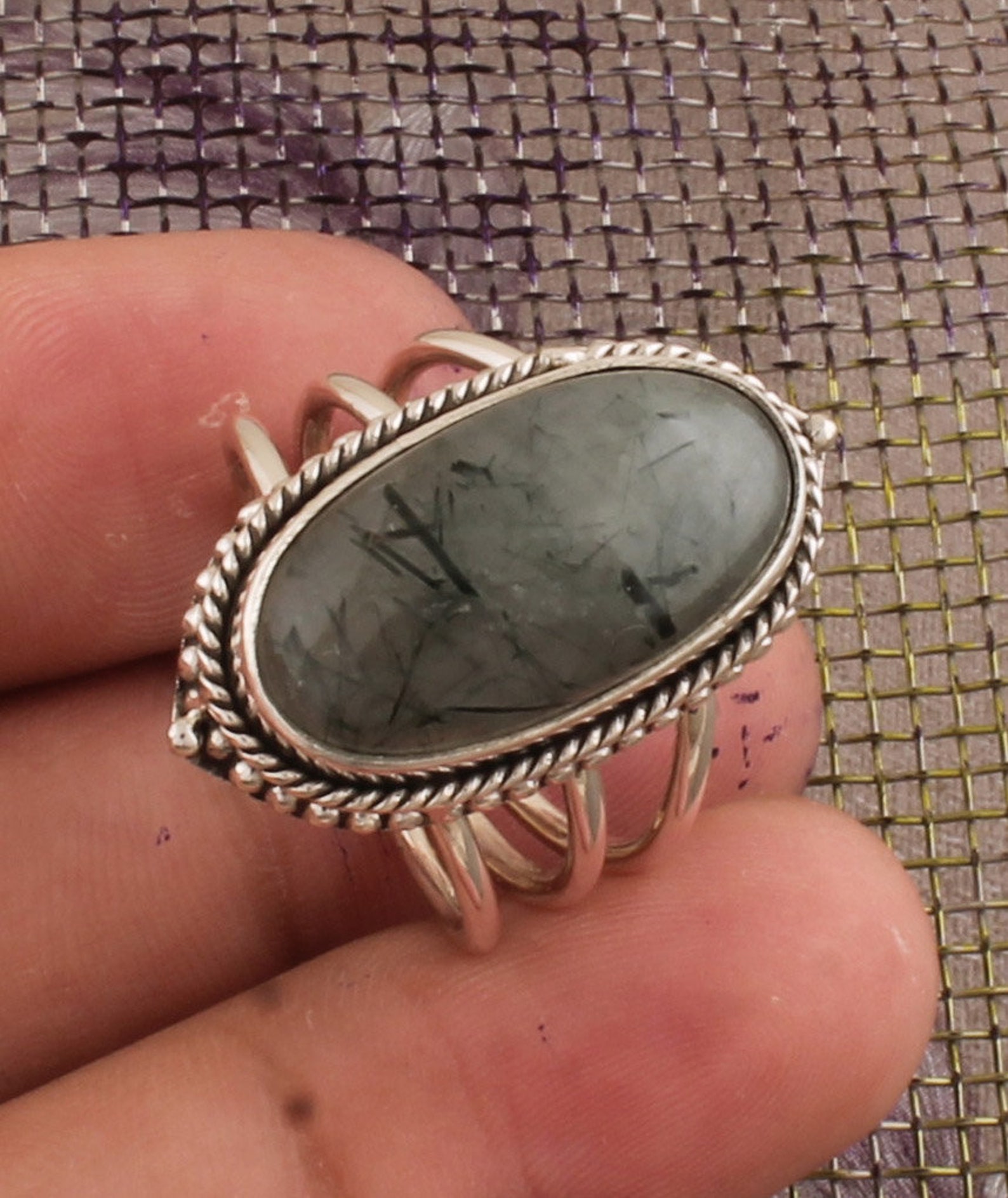 Long Oval Shape Gemstone Three Layer Ring 925 Sterling Silver | Etsy