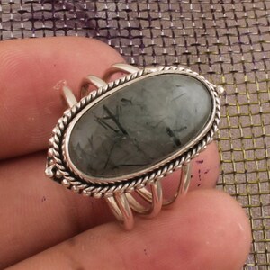 Long Oval Shape Gemstone Three Layer Ring, 925 Sterling Silver Big ...