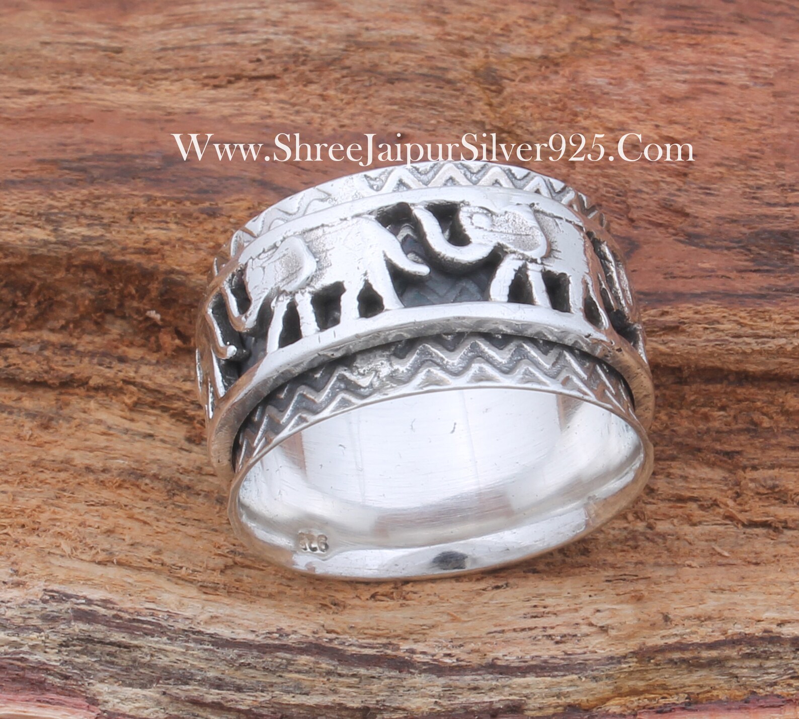 Elephant Family Spinner Ring: 925 Sterling Silver Boho Thumb Ring - Etsy