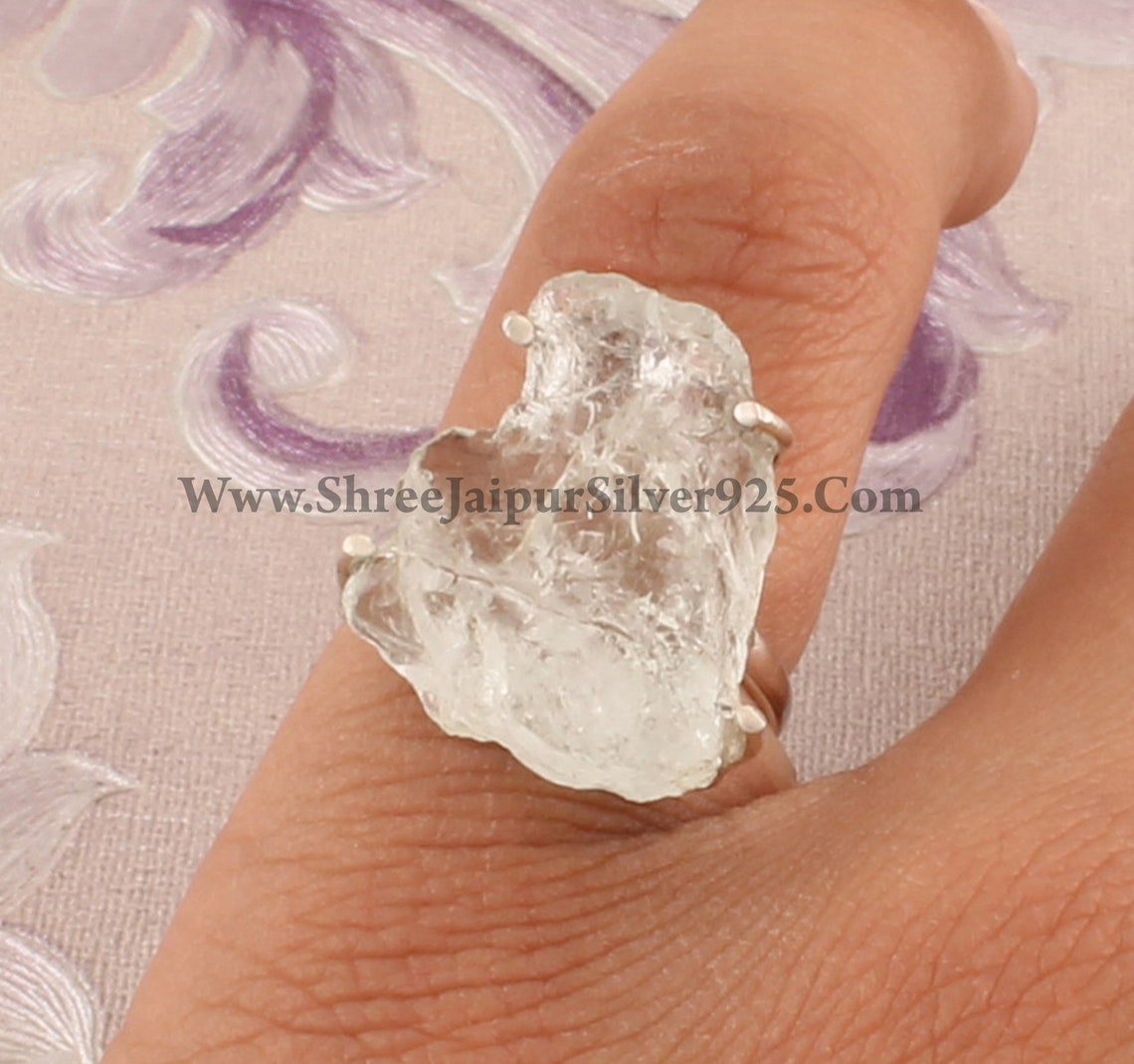 925 Sterling Silver Natural Raw Crystal Quartz Gemstone Ring - Etsy
