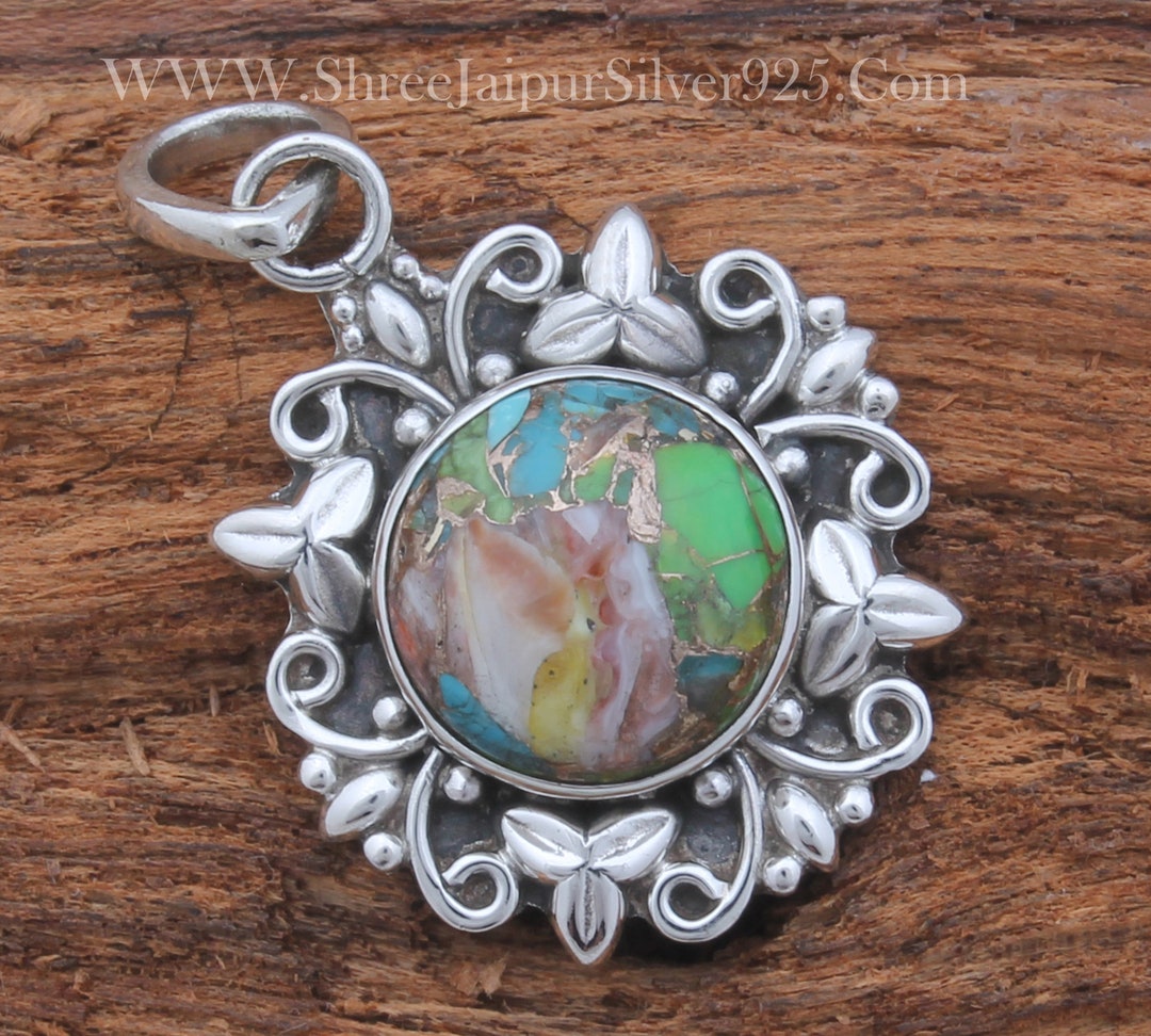 Mix Copper Turquoise Stone Solid 925 Sterling Silver Pendant Necklace ...