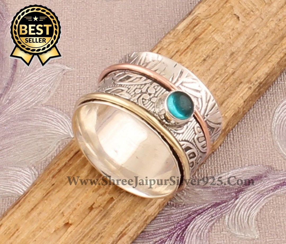 925 SOLID Sterling Silver Neon Gemstone Spinner Ring - Etsy