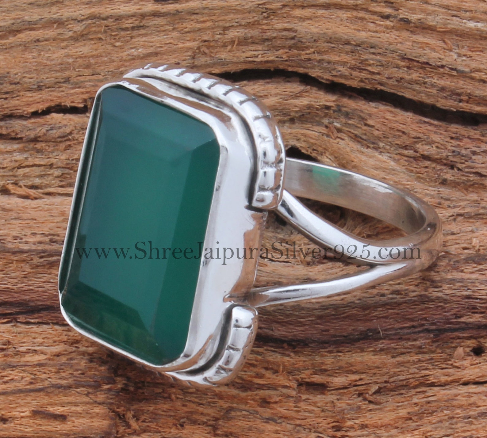 925 Sterling Silver Green Onyx Rectangle Ring for Women - Etsy