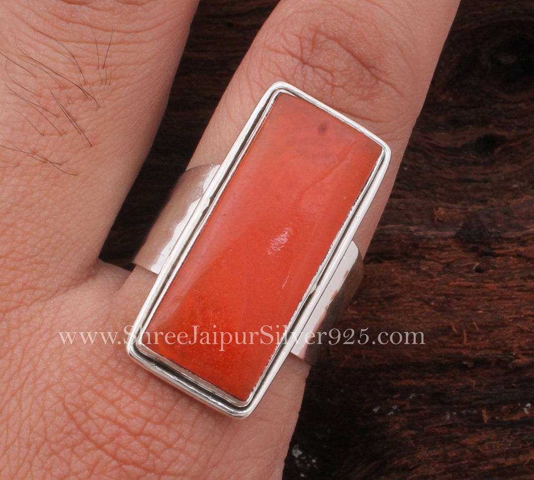 Orange Jade Ring, Handmade 925 Sterling Silver Boho Ring - Etsy