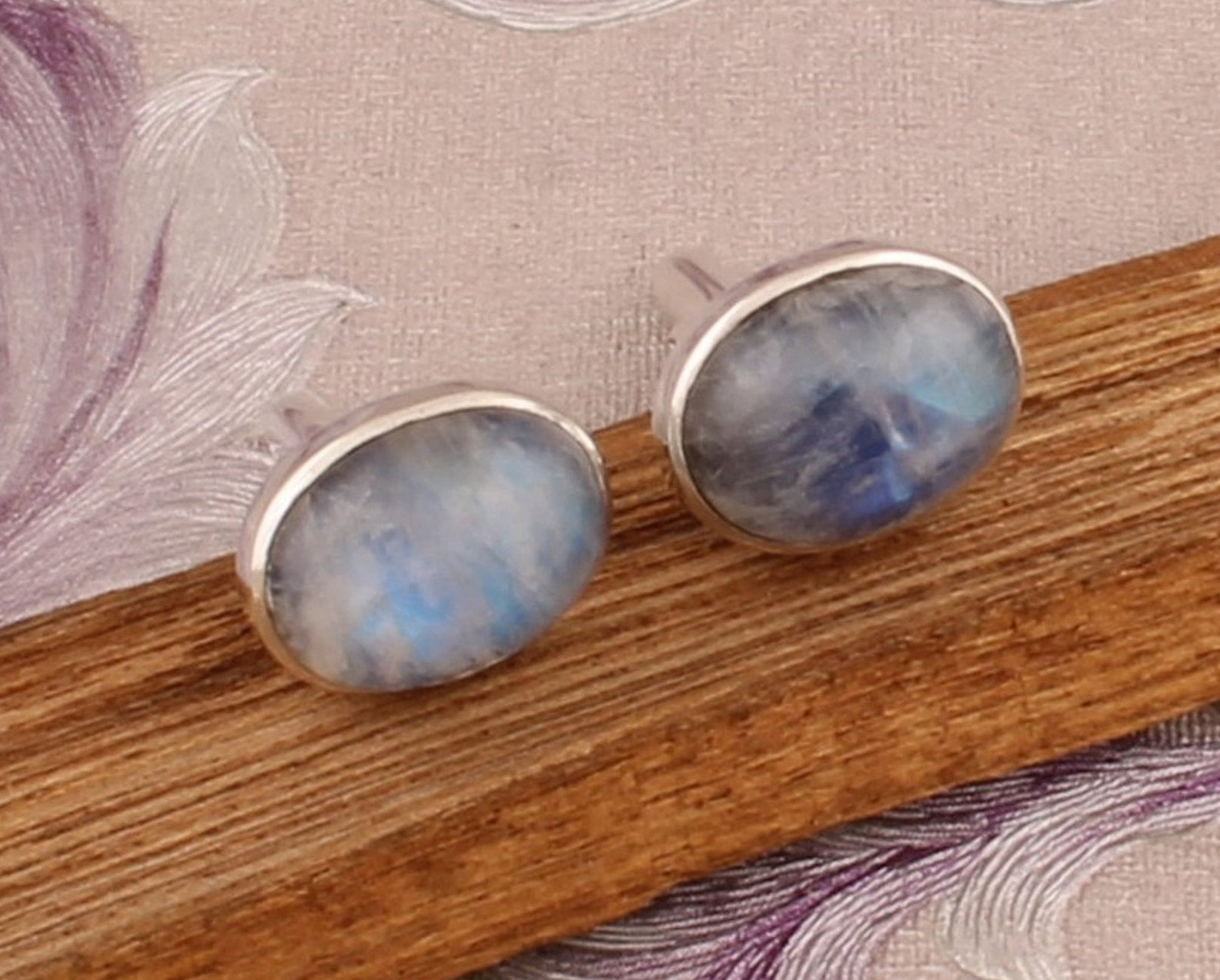 Natural Rainbow Moonstone Silver Cufflink 925 Sterling | Etsy