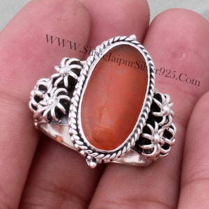 Orange Jade Solid 925 Sterling Silver Ring for Women Oval Jade Gemstone ...