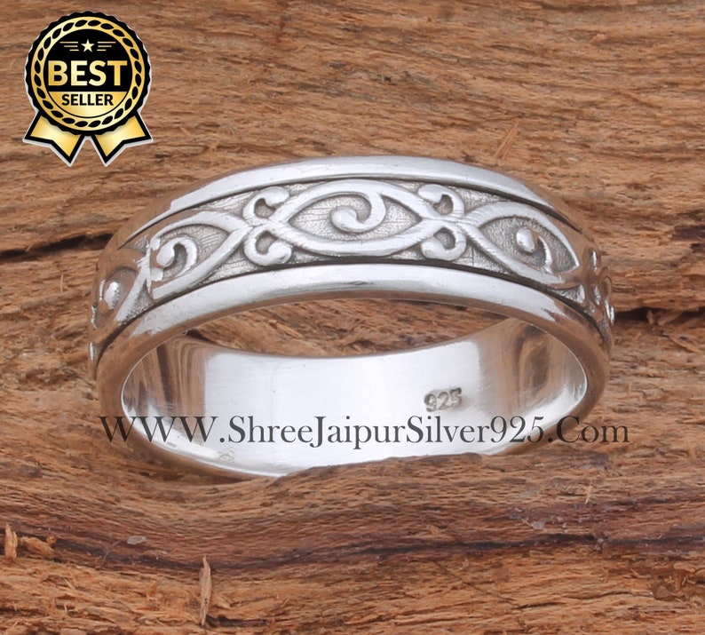 Hand Engraved Solid 925 Sterling Silver Spinner Ring for - Etsy