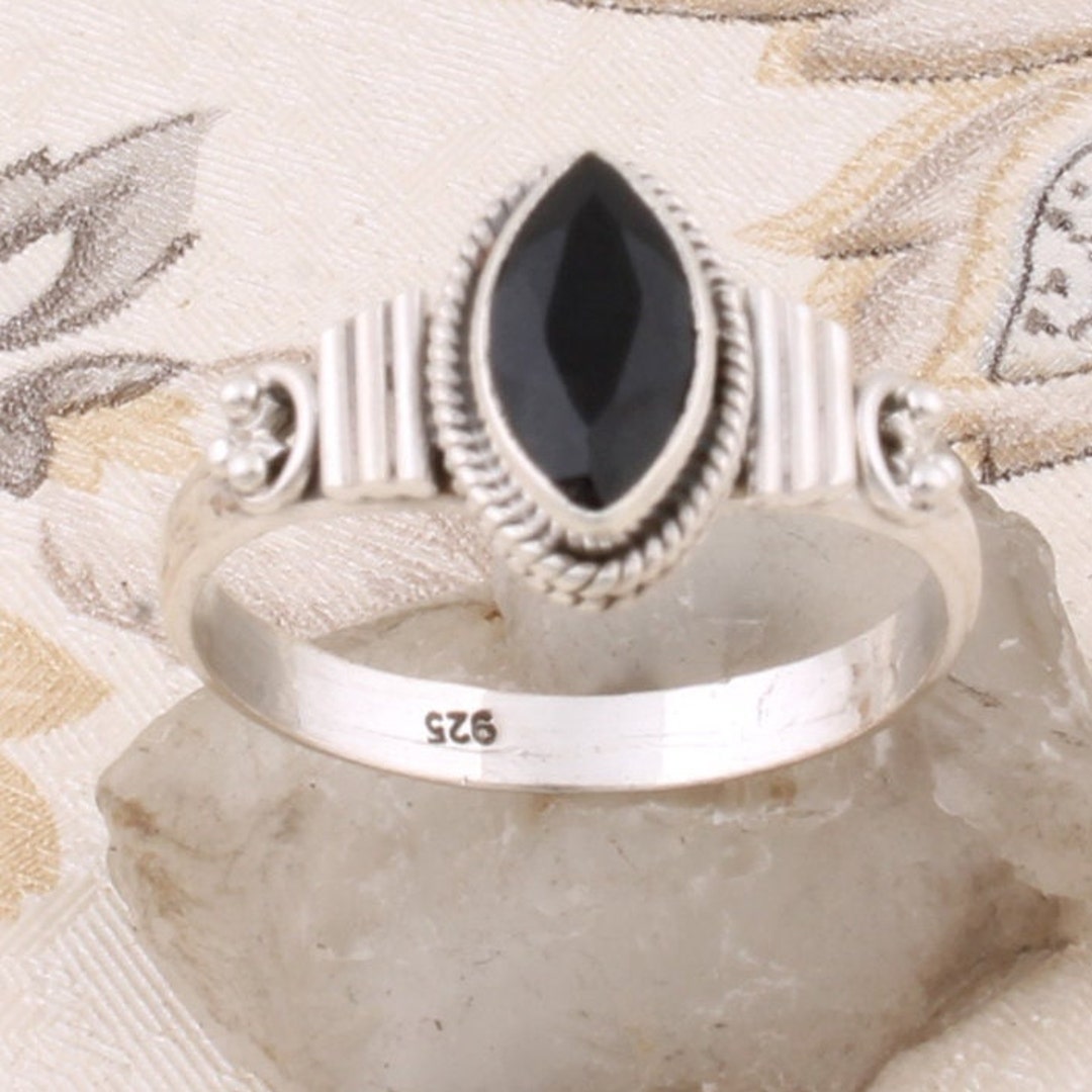 Natural Amazing Black Onyx Gemstone Ring Cut Stone Boho Ring 925-solid ...
