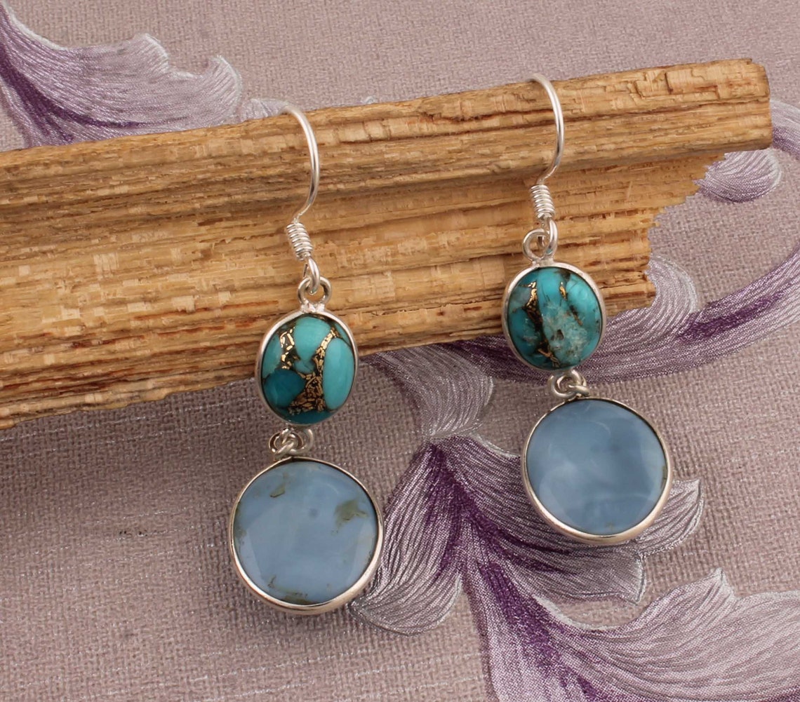 Gemstone Earring Composite Turquoiseblue Opal Gemstone - Etsy