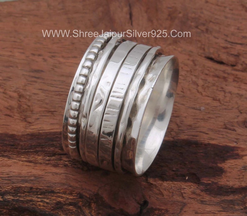 Hammered Solid 925 Sterling Silver Spinner Ring for ETSY - Etsy