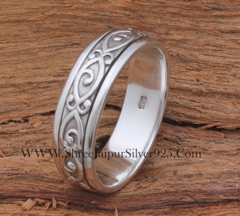 Hand Engraved Solid 925 Sterling Silver Spinner Ring for - Etsy