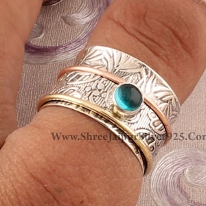 925 SOLID Sterling Silver Neon Gemstone Spinner Ring ...