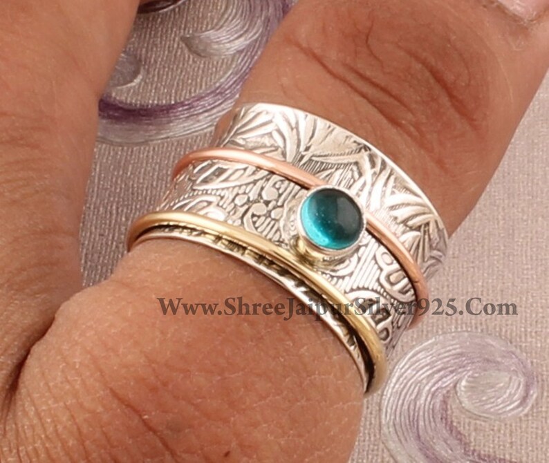 925 SOLID Sterling Silver Neon Gemstone Spinner Ring ...