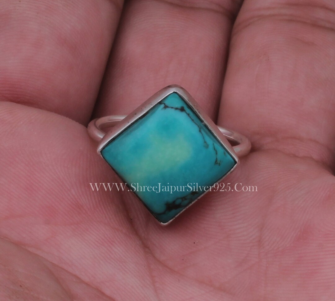 Genuine Turquoise Ring-silver Turquoise Ring-cabochon Stone Ring,925 Sterling Silver Ring ...