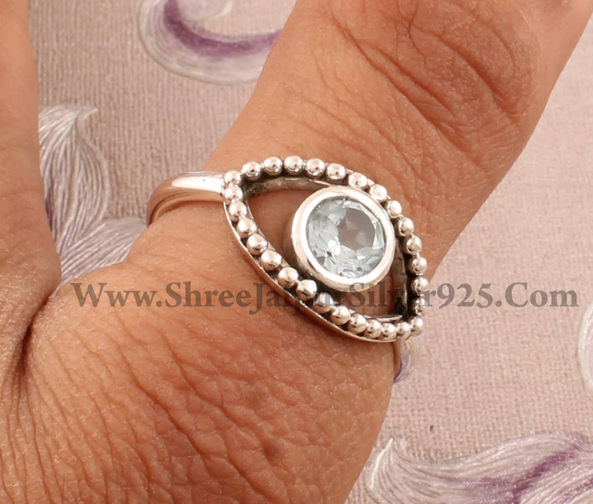 925 Sterling Silver Evil Eye Ring Natural Blue Topaz Ring | Etsy