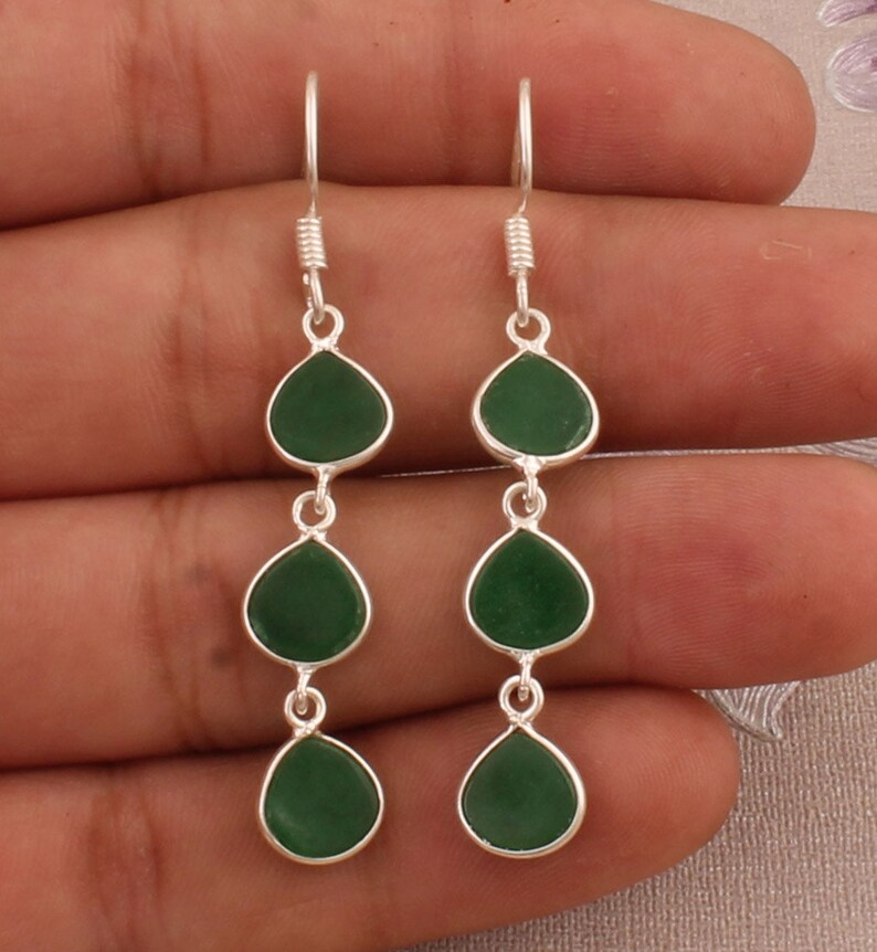 Designer Three Stone Silver Earrings 925 Sterling Silver - Etsy