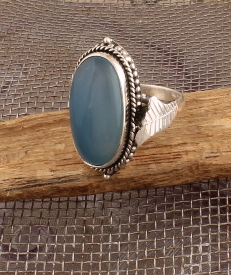 Ice Blue Chalcedony Oval Gemstone Ring 925 Sterling Silver | Etsy