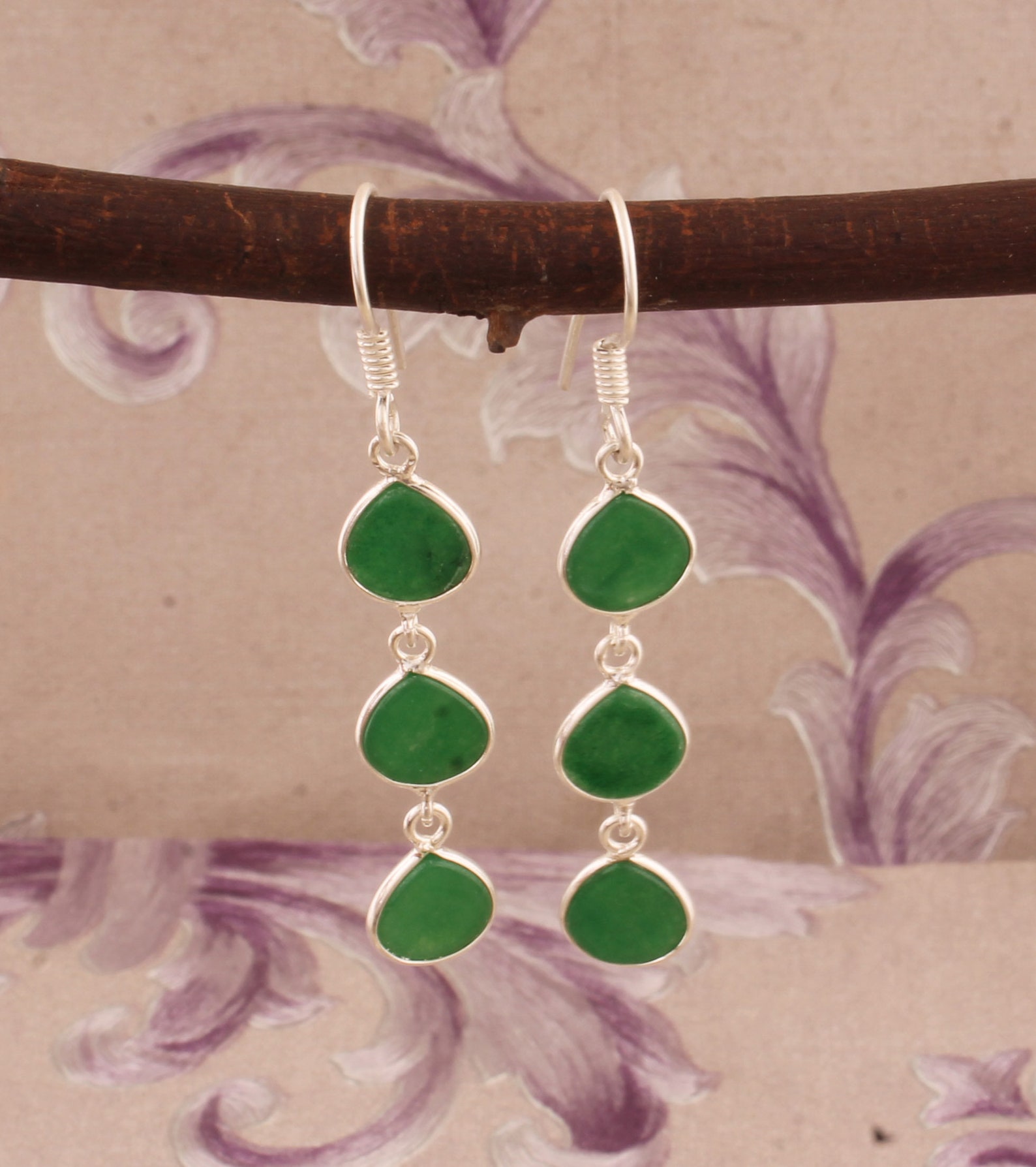 Designer Three Stone Silver Earrings 925 Sterling Silver - Etsy