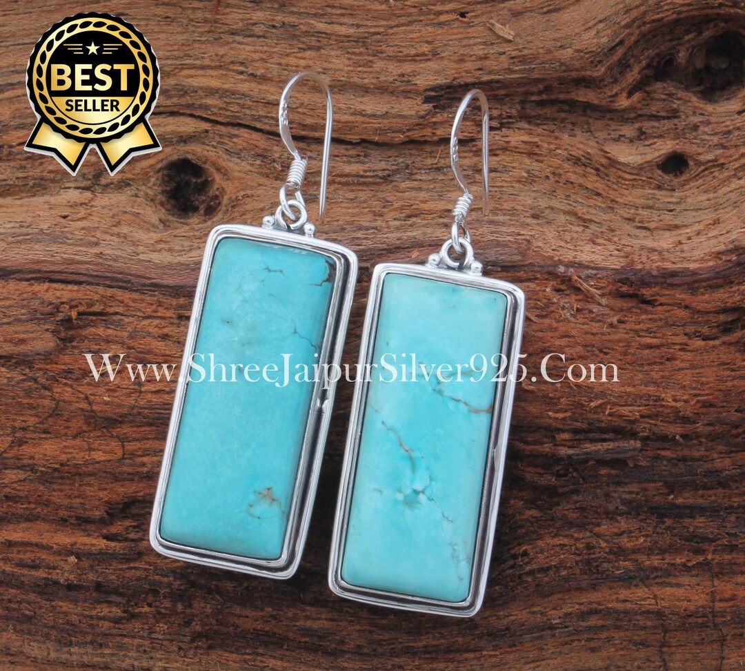 Tibetan Turquoise Rectangle Shape Stone Solid 925 Sterling - Etsy