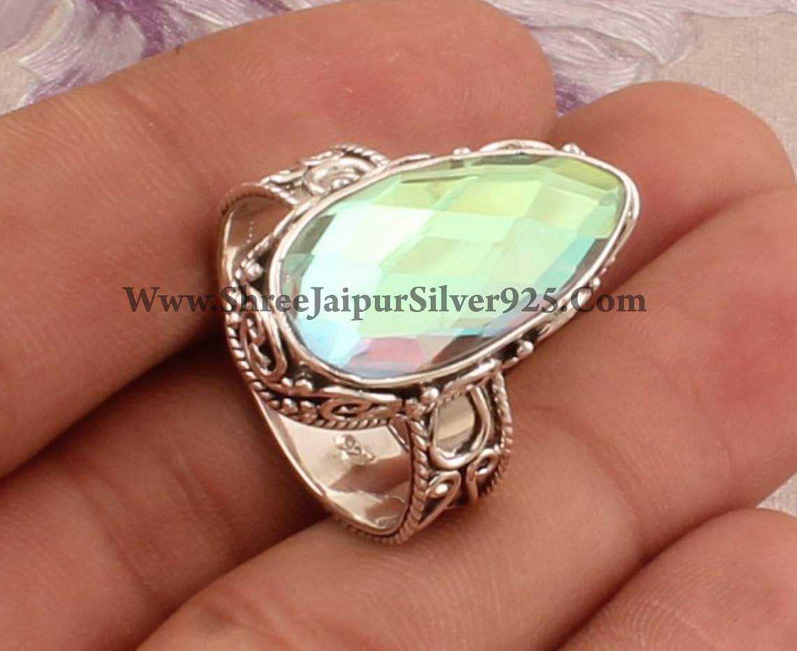 925 Sterling Silver Faceted Rainbow Quartz Gemstone Ring | Etsy