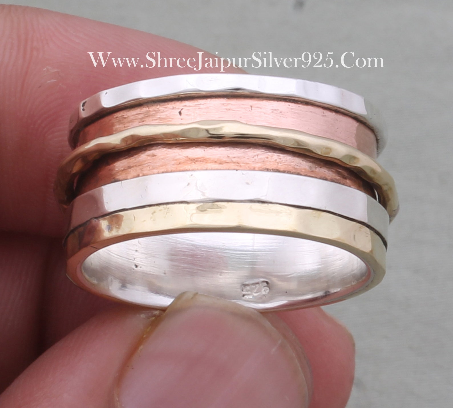925-sterling Silver Ringspinner Ring Three Tone Ring - Etsy