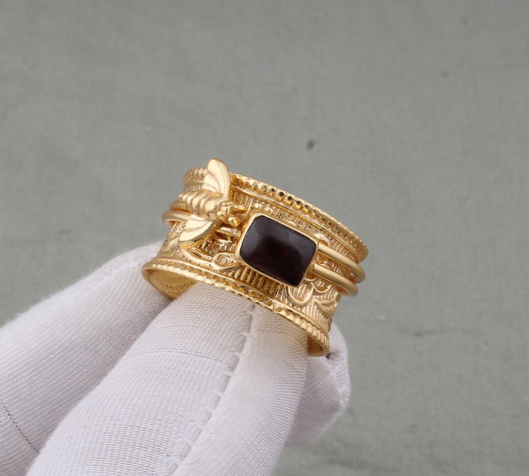 22K Gold Plated Spinner Ring, Natural Red Garnet Spinner Ring, Index ...