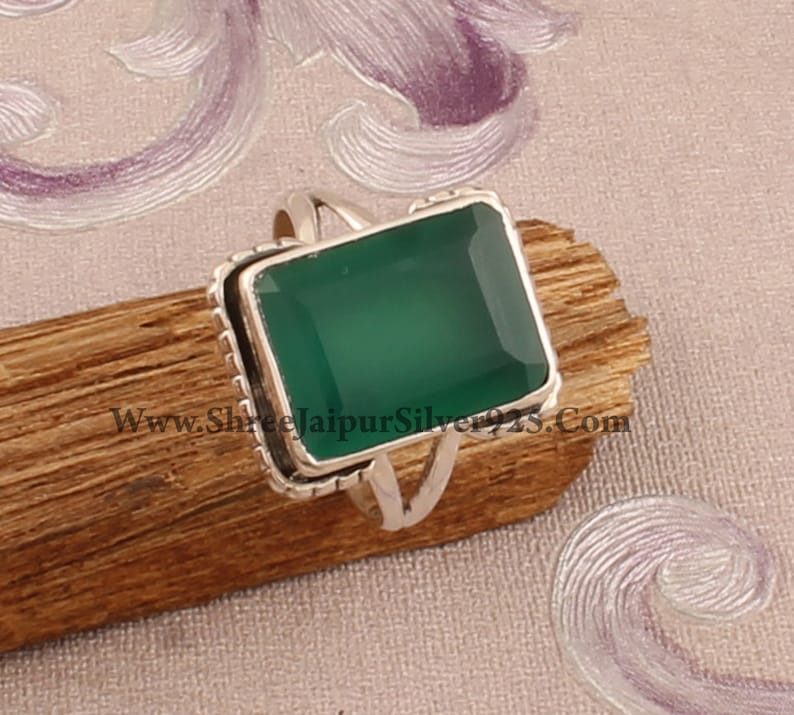 925 Sterling Silver Green Onyx Rectangle Ring for Women - Etsy