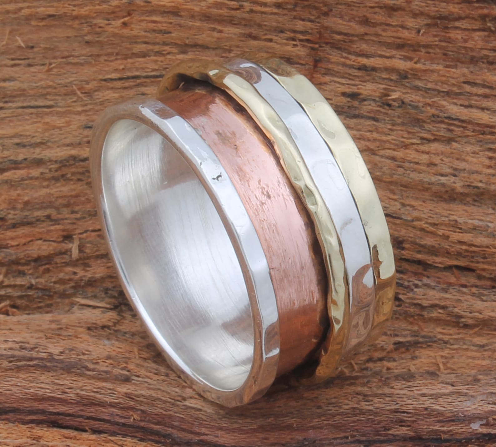 925-sterling Silver Ringspinner Ring Three Tone Ring - Etsy