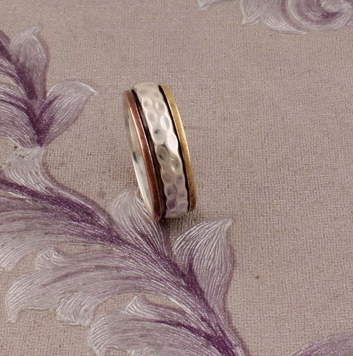 Three Tone Ring 925-Sterling Silver RingSpinner RingAntique | Etsy