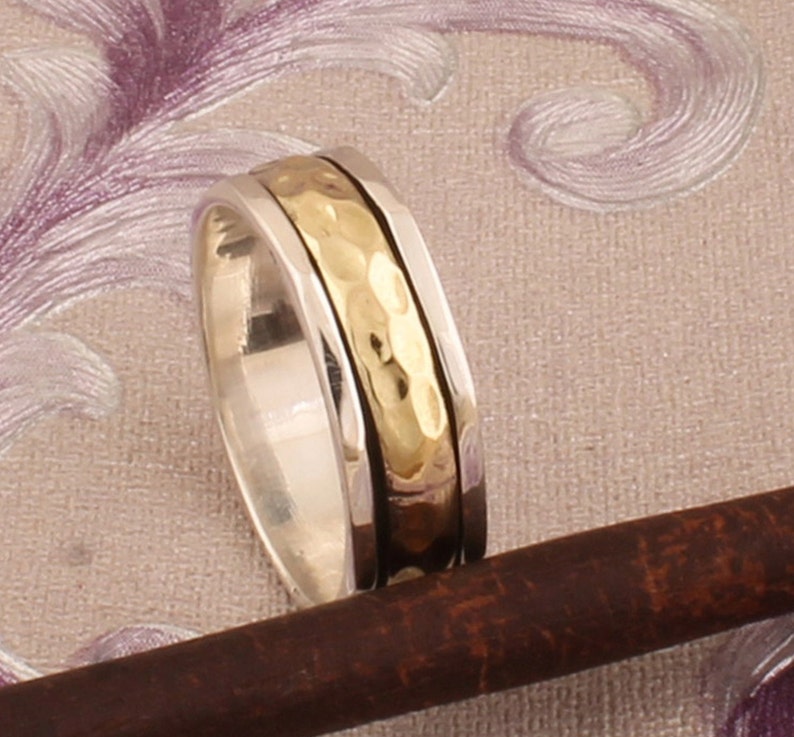 925 Sterling Silver Designer Hammered Spinner Ring - Etsy