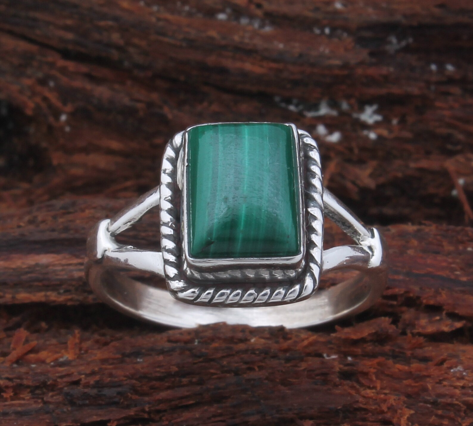 Malachite Silver Ring 925 Sterling Silver Rectangle Shape - Etsy