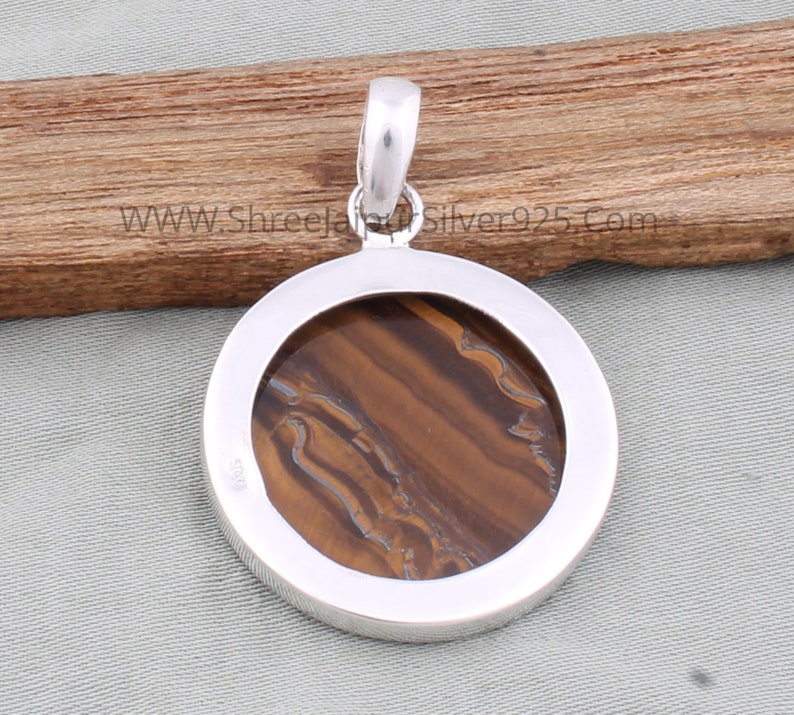 Tiger's Coin Eye Pendant Necklace 925 Sterling Silver - Etsy