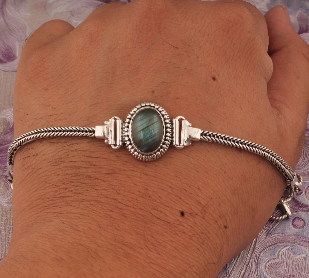 Labradorite Sterling Silver Bracelet: Adjustable Boho Gemstone Jewelry ...