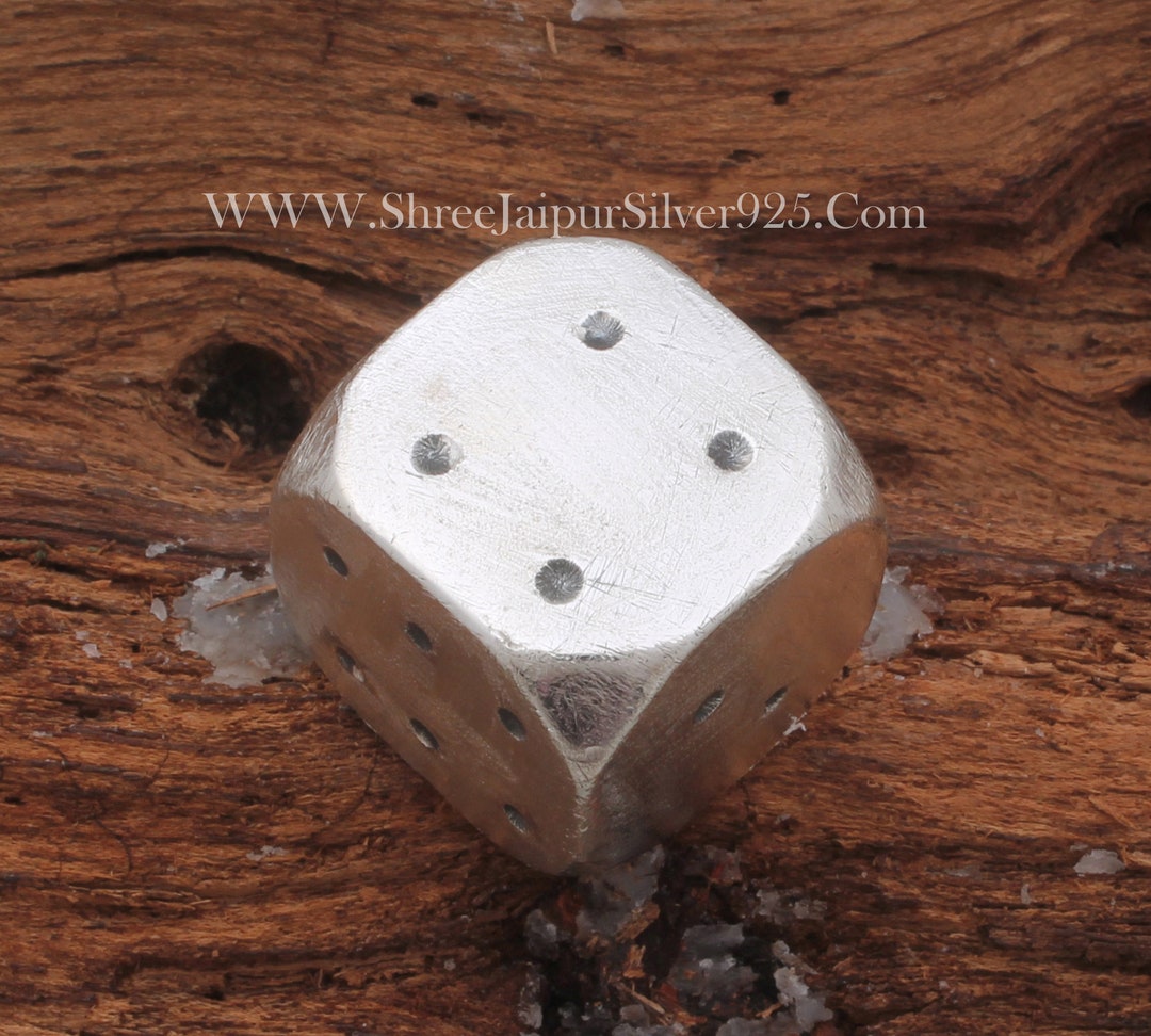 2D6 (2 Six Sided) Silver Metallic Dice Solid 925 Sterling Silver Deice ...