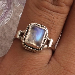 Rainbow Moonstone Silver Ring: 925 Sterling Silver Rectangle Gemstone - Etsy