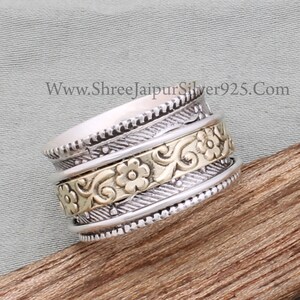 Two Tone Spinner 925 Sterling Silver Spinner Ring for Girl, Handmade ...