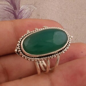 Long Oval Shape Gemstone Three Layer Ring, 925 Sterling Silver Big ...