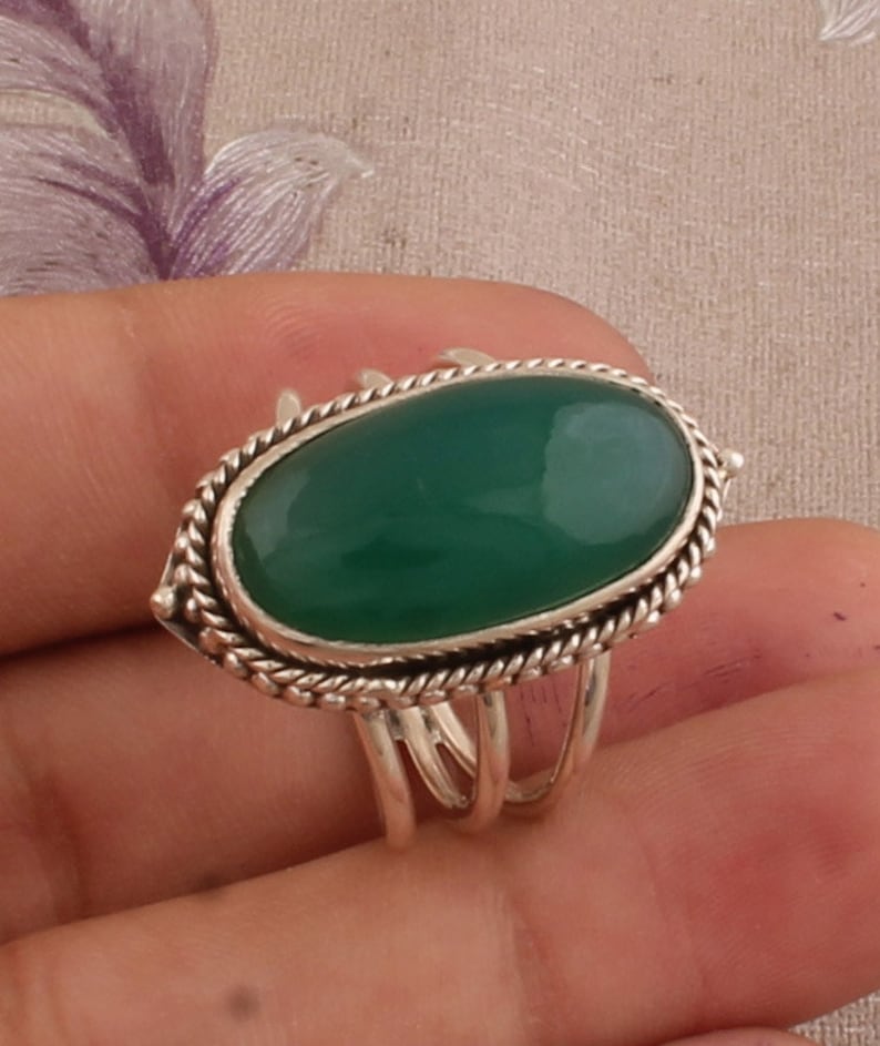 Long Oval Shape Gemstone Three Layer Ring 925 Sterling Silver | Etsy