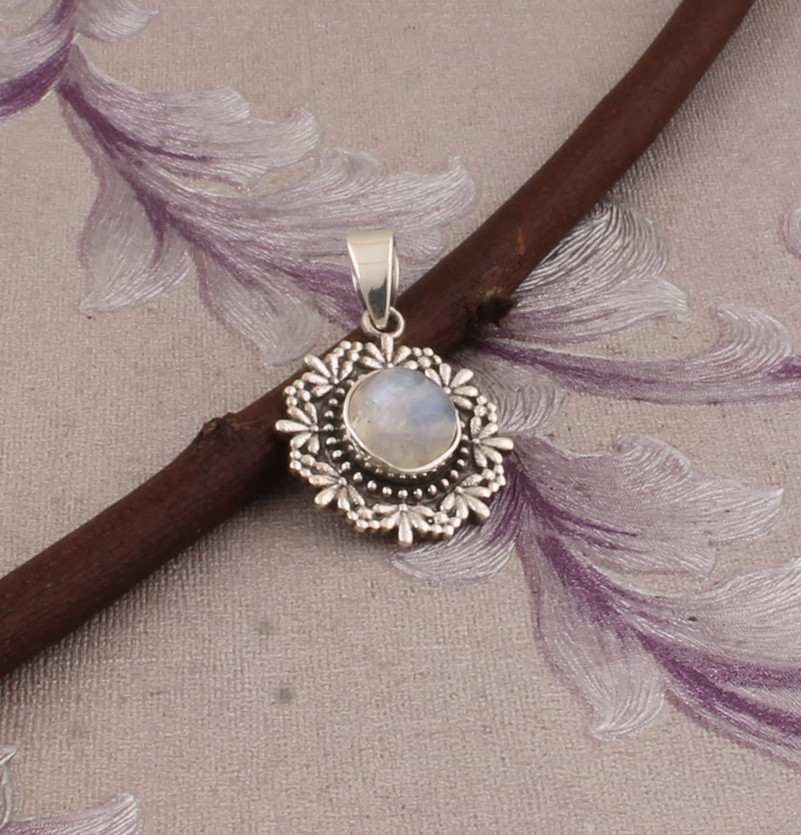 925 Sterling Silver Natural Rainbow Moonstone Pendant For | Etsy