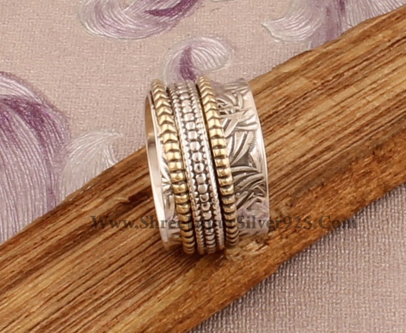 Designer Spin Band Two Tone Spinner Ring 925 Sterling Silver - Etsy