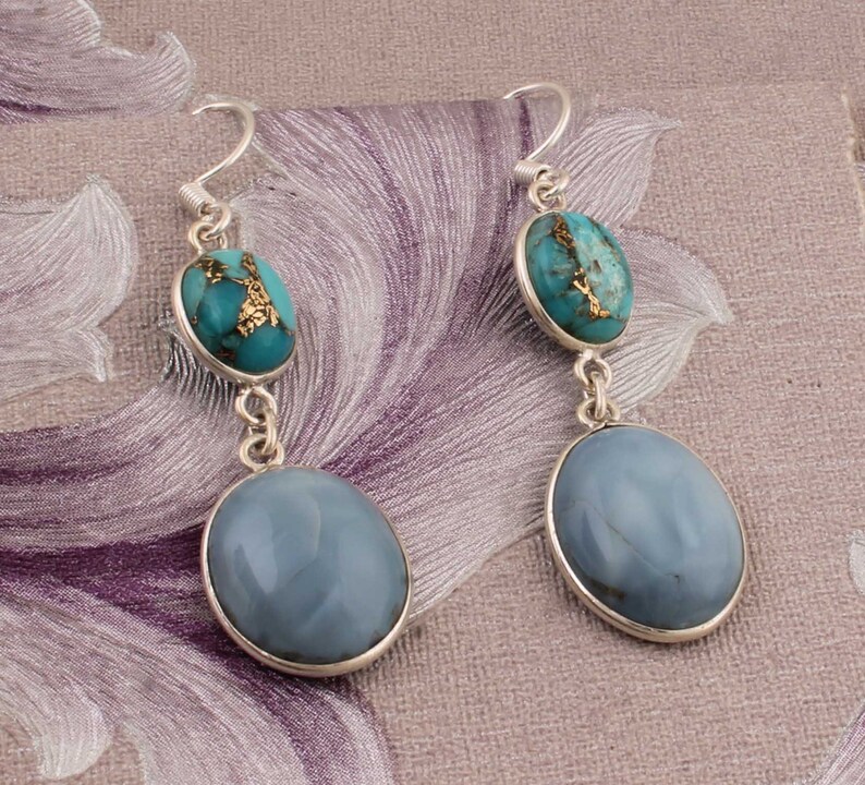 Gemstone Earring Composite Turquoiseblue Opal Gemstone - Etsy