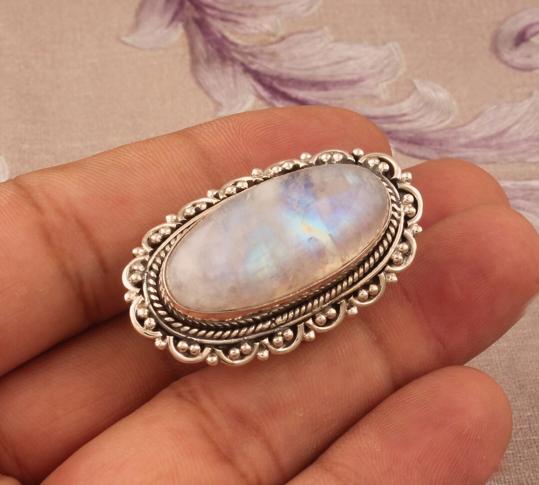 Genuine Moonstone Ring, Rainbow Moonstone Moonstone Silver Ring ...