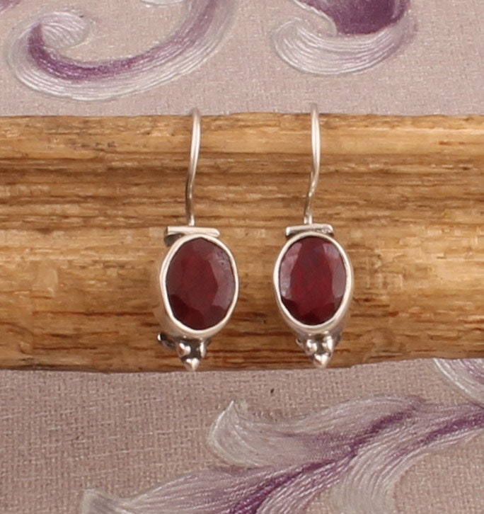 Natural Ruby Earrings 925 Sterling Silver Earrings Ruby Oval - Etsy