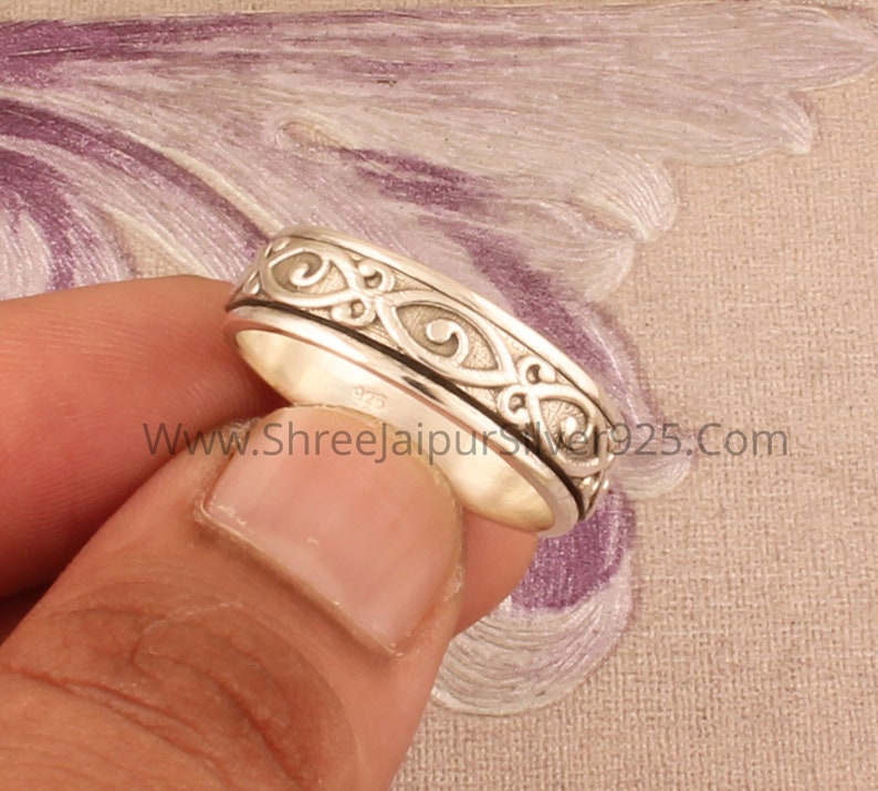 Hand Engraved Solid 925 Sterling Silver Spinner Ring for - Etsy