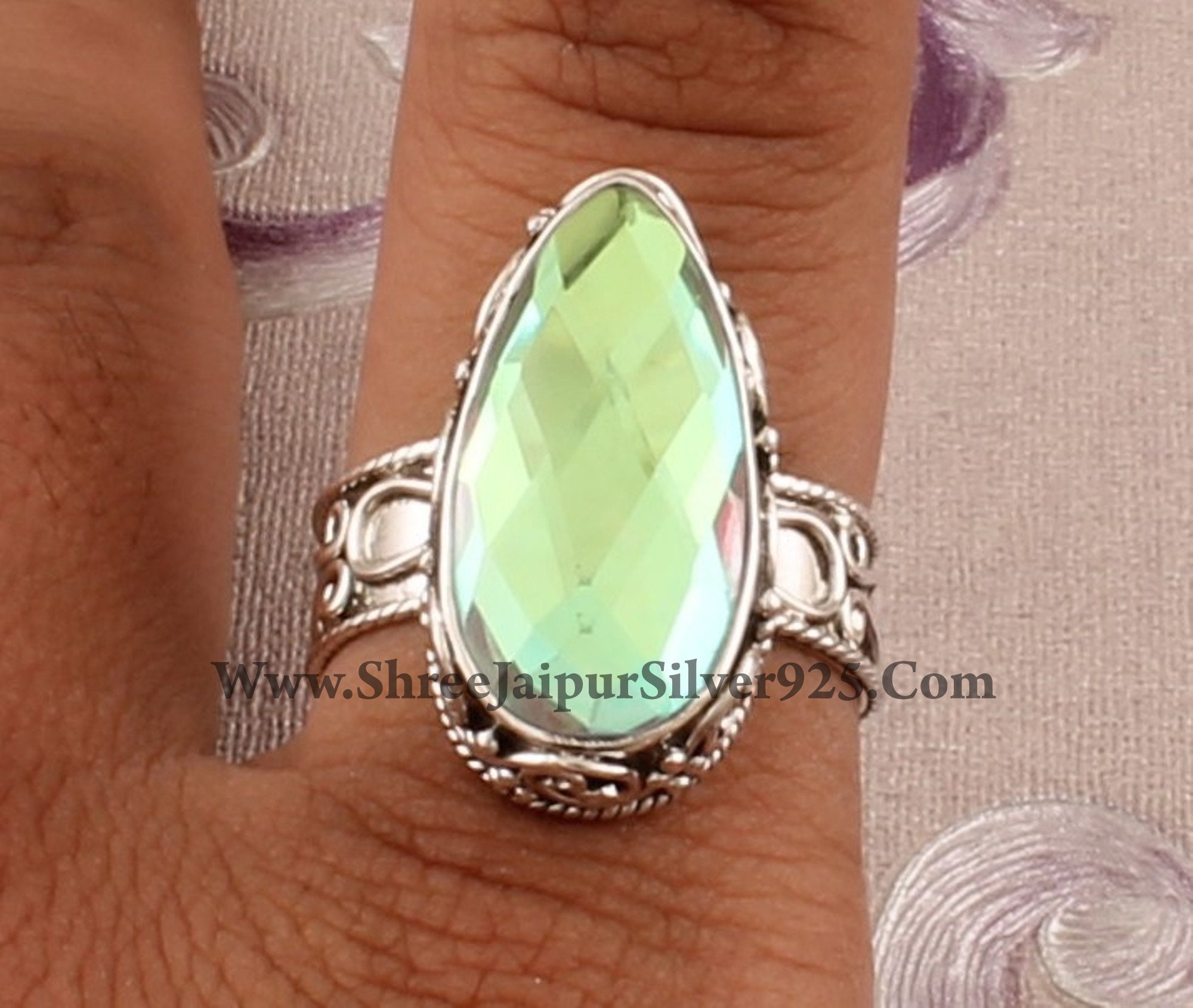 925 Sterling Silver Faceted Rainbow Quartz Gemstone Ring | Etsy