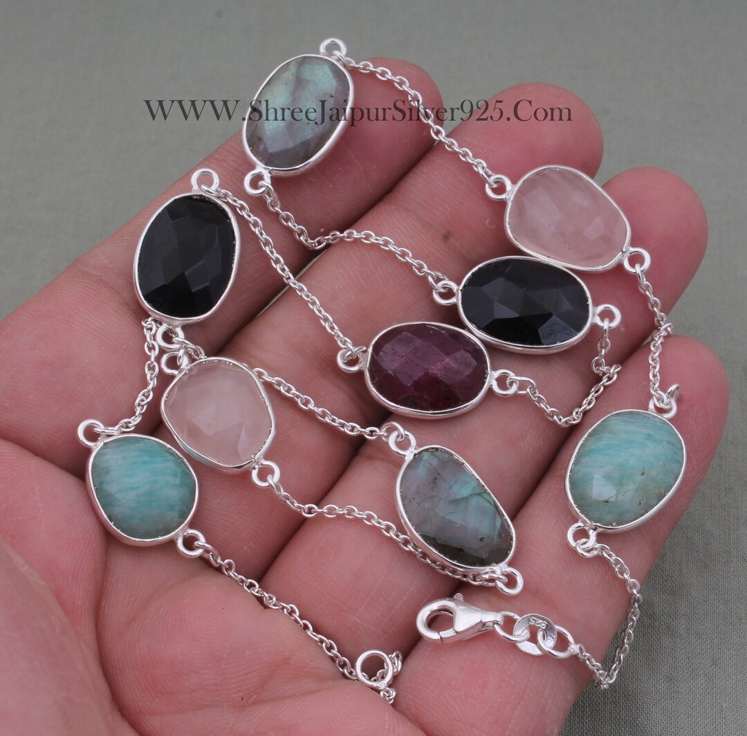 Sterling Silver Multi Gemstone Necklace: Handmade Silver Jewelry, 18 ...