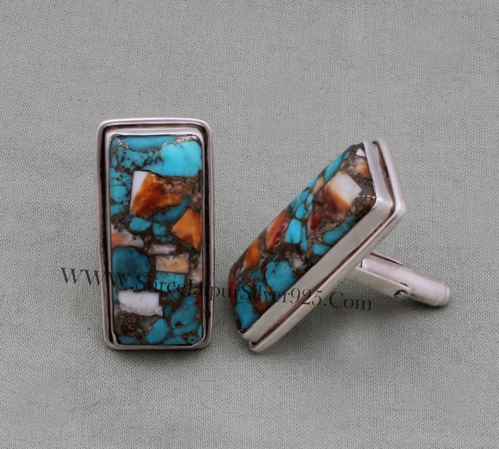 Oyster Copper Turquoise Silver Cufflink Mens Jewelry 925 - Etsy