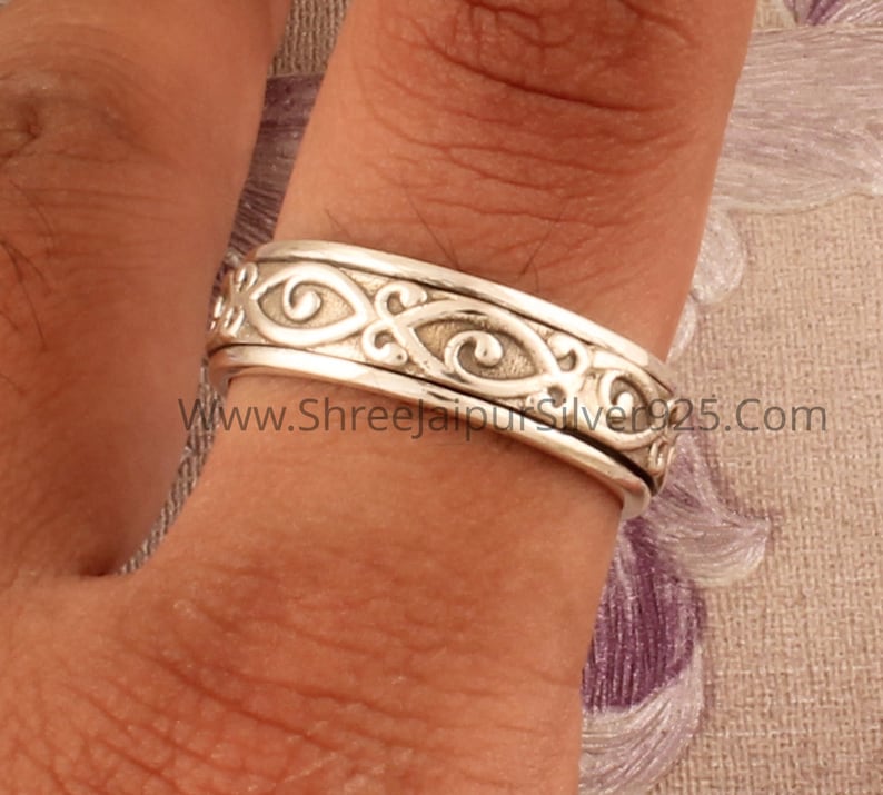 Hand Engraved Solid 925 Sterling Silver Spinner Ring for - Etsy
