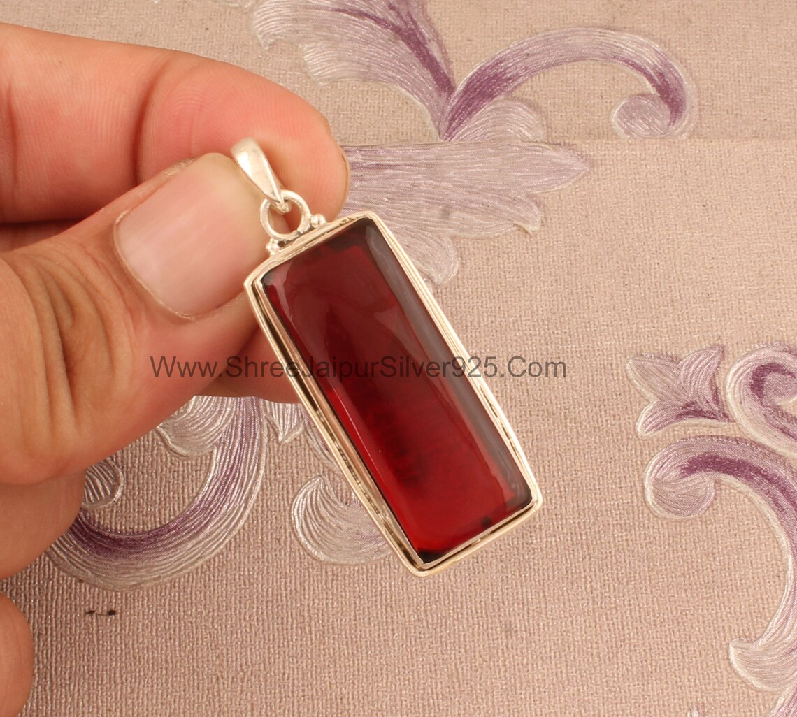 Red Garnet Quartz Solid 925 Sterling Silver Necklace Pendant for Women ...